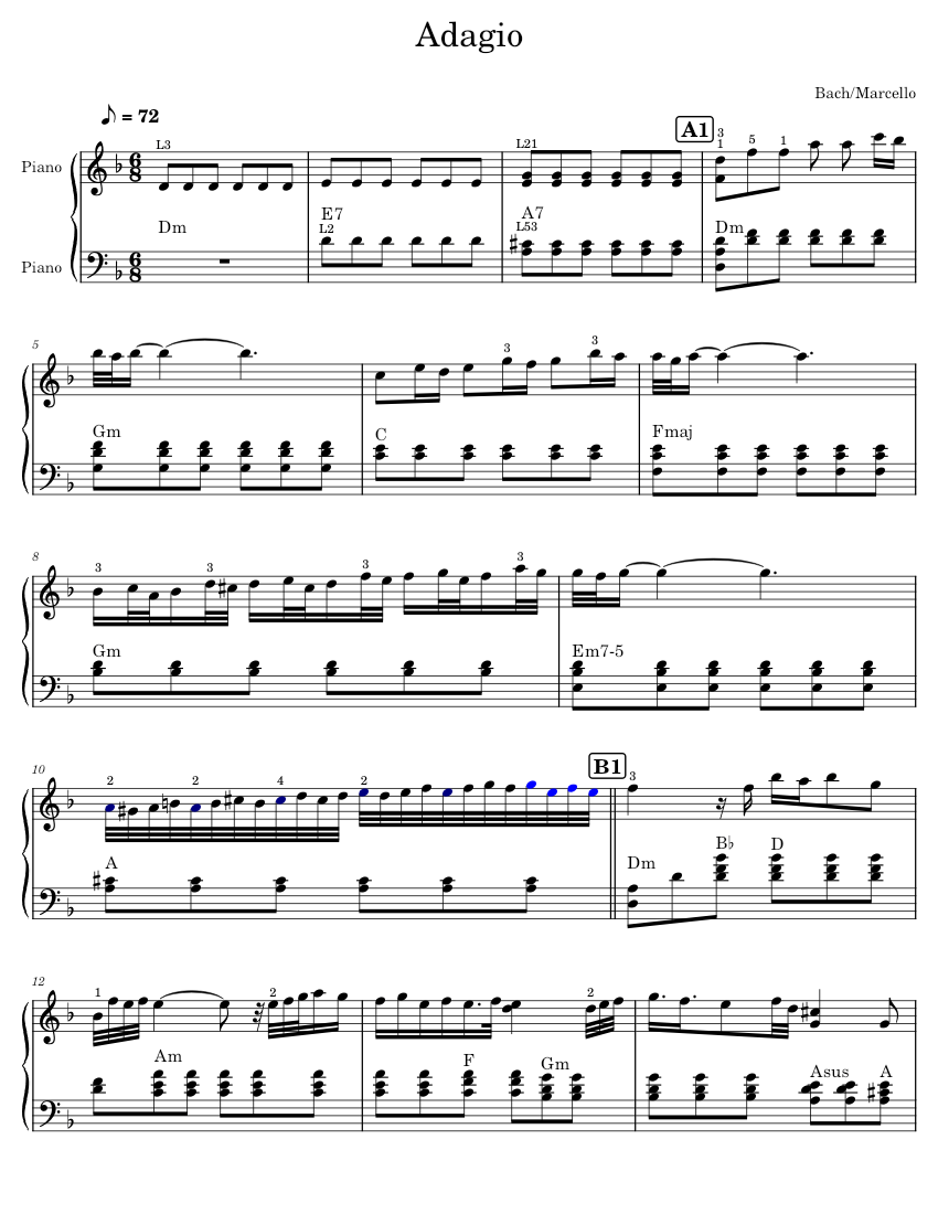 Adagio Sheet Music with Chords for Piano (Solo) | MuseScore.com