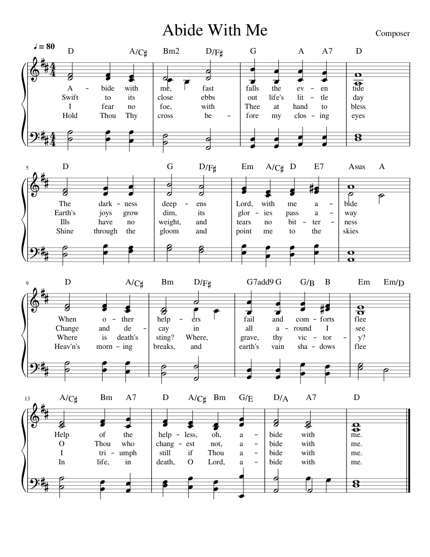 Abide With Me Sheet Music with Chords for Piano (Solo) easy | MuseScore.com