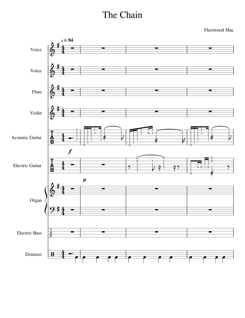 The Chain - Fleetwood Mac Sheet Music and Tab for Organ, Vocals, Flute ...