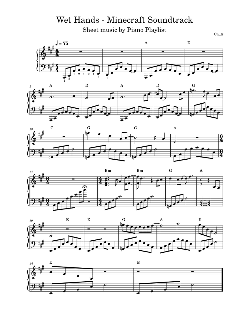 Wet Hands - Minecraft SoundTrack Sheet Music with Chords for Piano ...