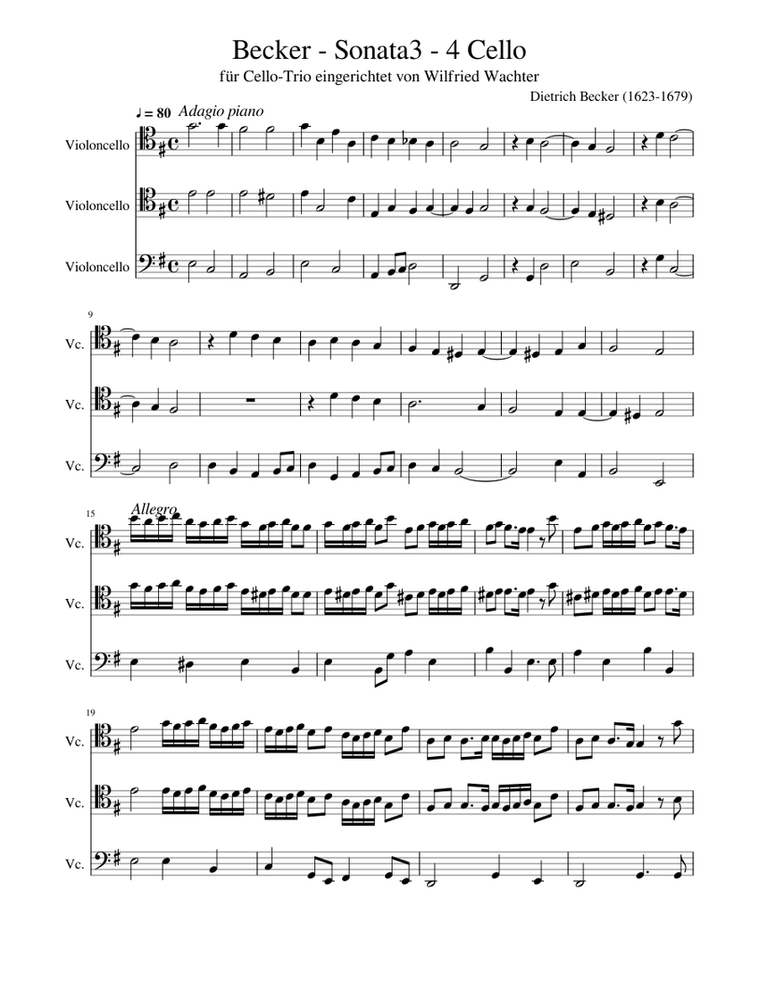 Becker - Sonata3 - 4 Cello Sheet music for Cello (Mixed Trio ...