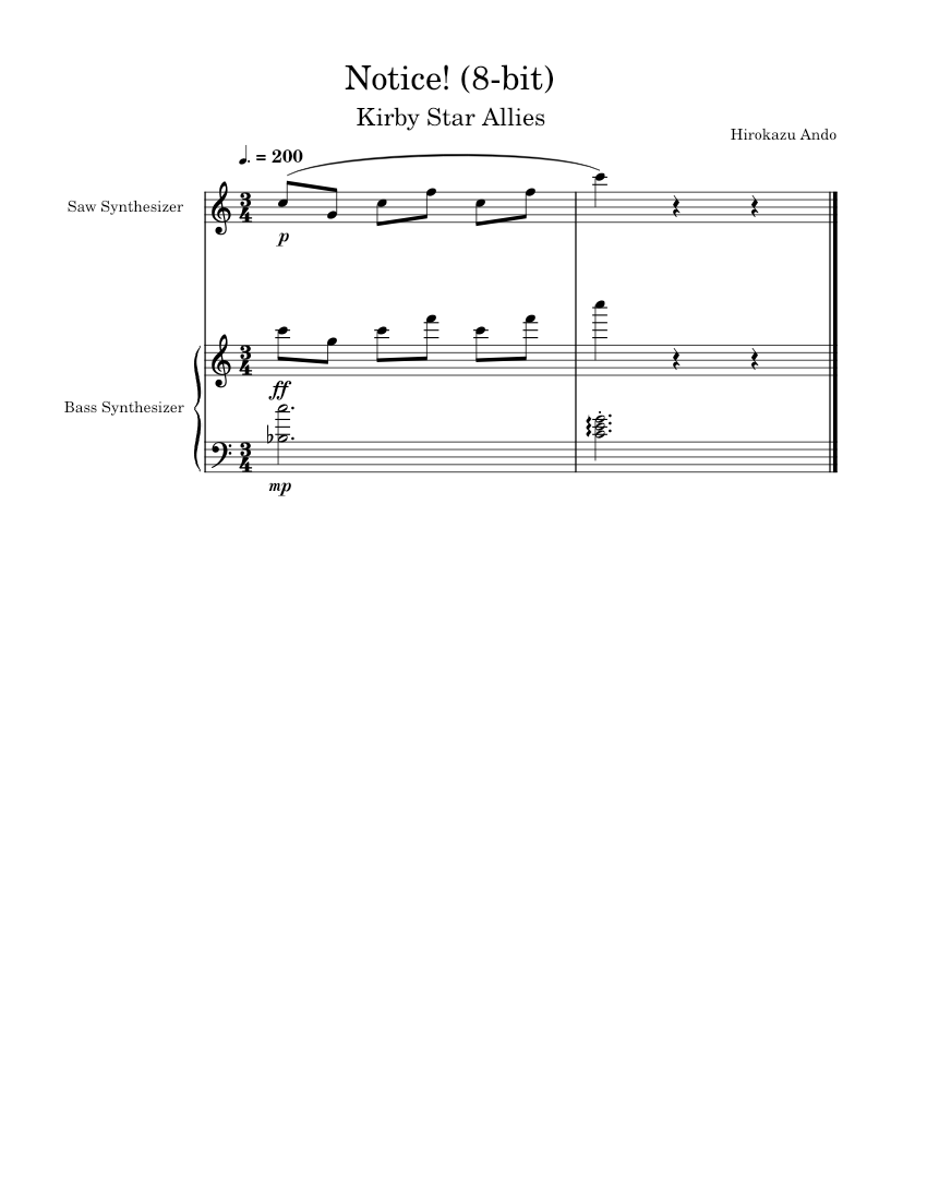 Notice! - Kirby Star Allies – Hirokazu Ando (8-bit) Sheet music for ...