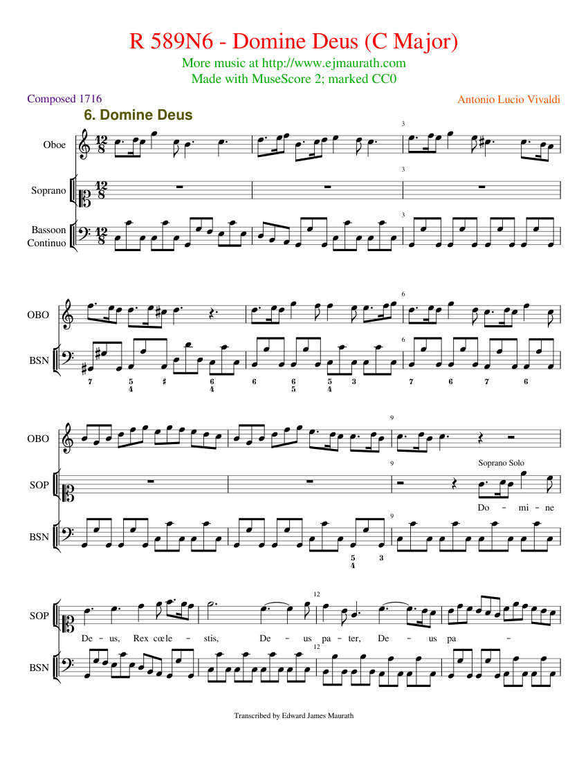 Domine Deus, RV 589 – Antonio Vivaldi Sheet Music for Oboe, Bassoon ...