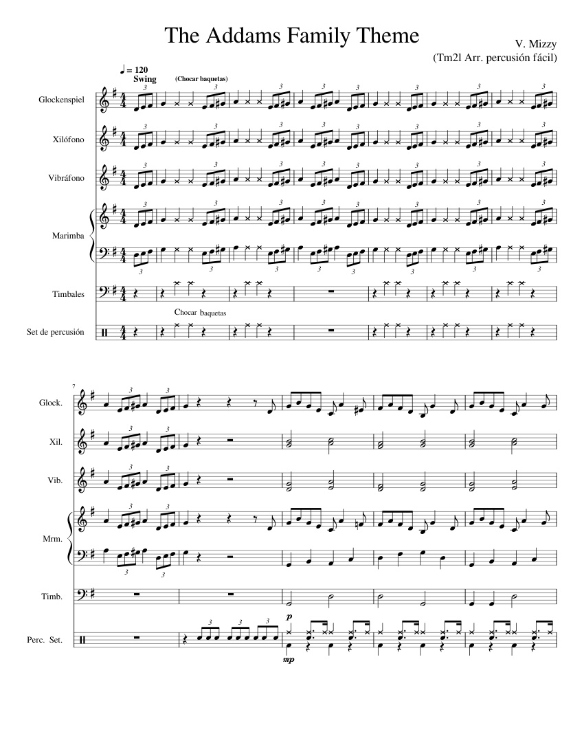 The addams family theme – Misc Soundtrack Sheet Music for Timpani ...