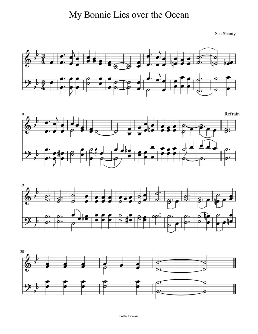 My Bonnie Lies Over The Ocean - Charles E. Pratt Sheet Music for Piano ...