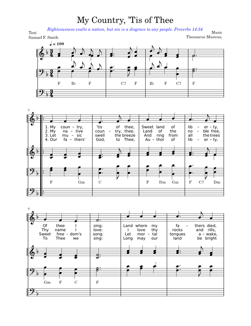 My Country, ’Tis of Thee Sheet music for Piano (Mixed Quartet ...
