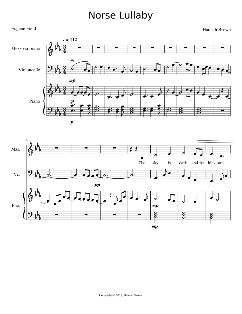 Norse Lullaby Sheet music for Piano, Mezzo soprano, Cello (Solo ...