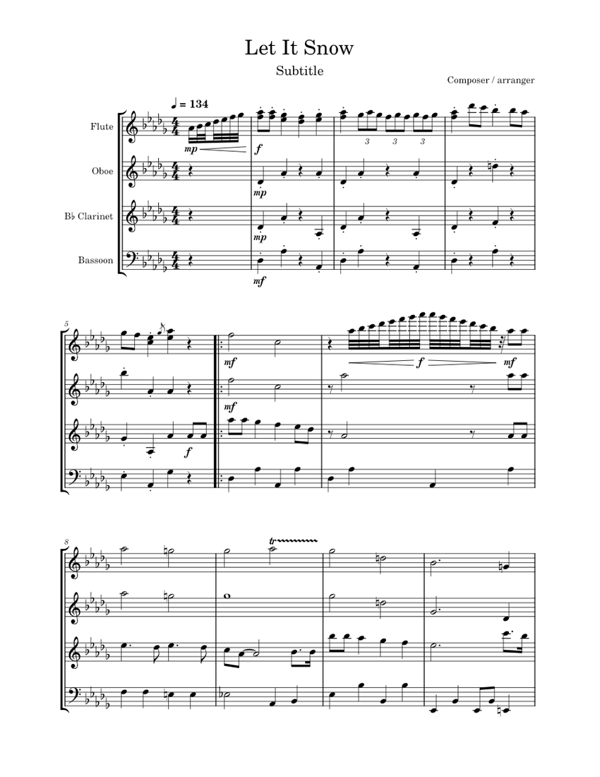 Let it Snow – Jule Styne Let It Snow Sheet music for Flute, Oboe ...