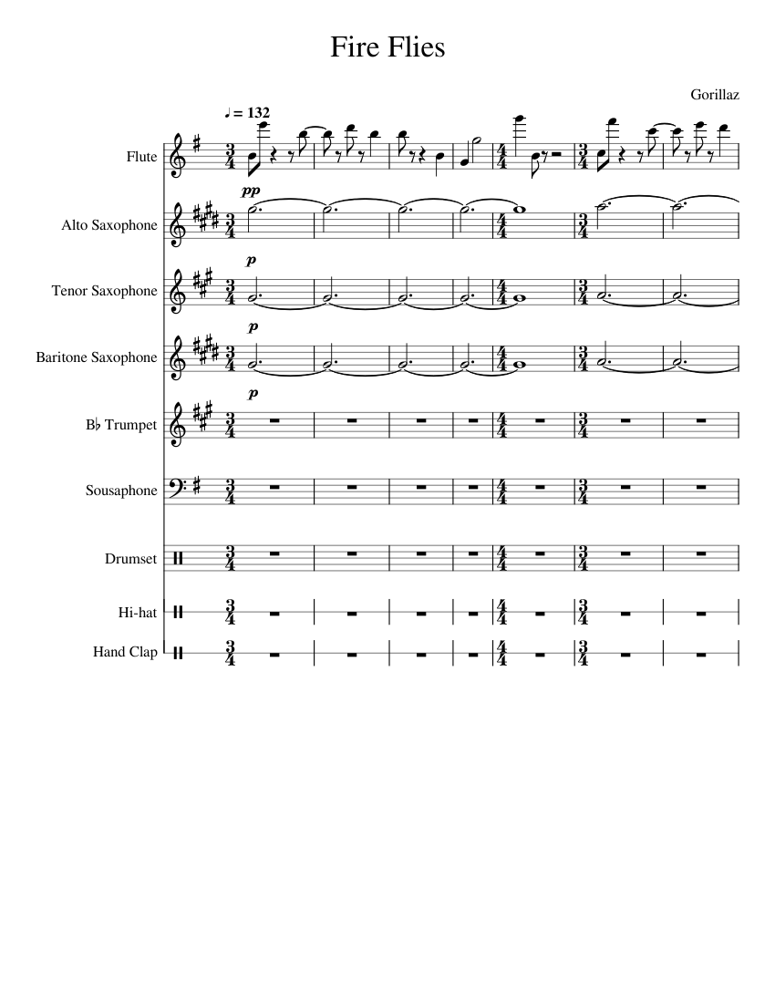 Fire Flies Sheet music for Flute, Saxophone alto, Saxophone tenor ...