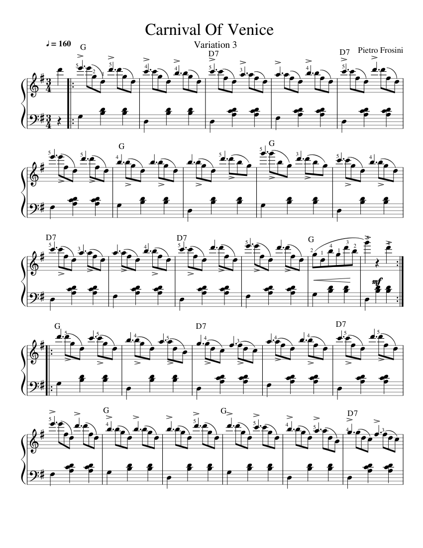 Carnival Of Venice variation 3 Sheet Music with Chords for Piano (Solo ...