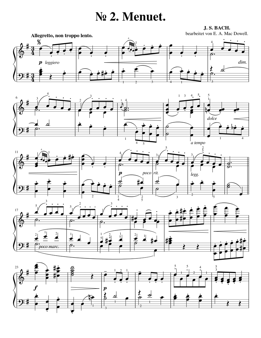 Minuets in G Major and G Minor Sheet Music for Piano (Solo) | MuseScore.com