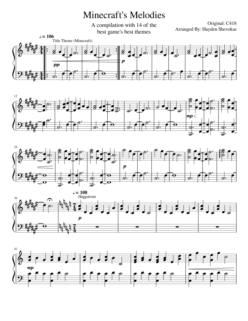 Minecraft's Melodies Sheet Music for Piano (Solo) | MuseScore.com