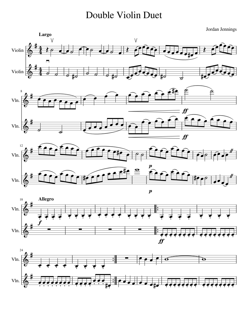 Double Violin Duet Sheet Music for Violin (String Duet) | MuseScore.com