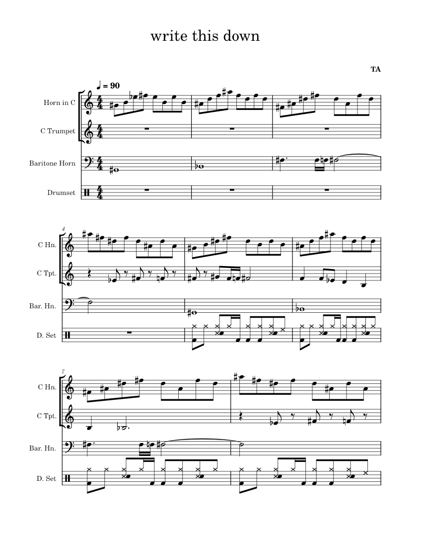 write this down Sheet music for Drum group, Baritone horn, Trumpet in c ...
