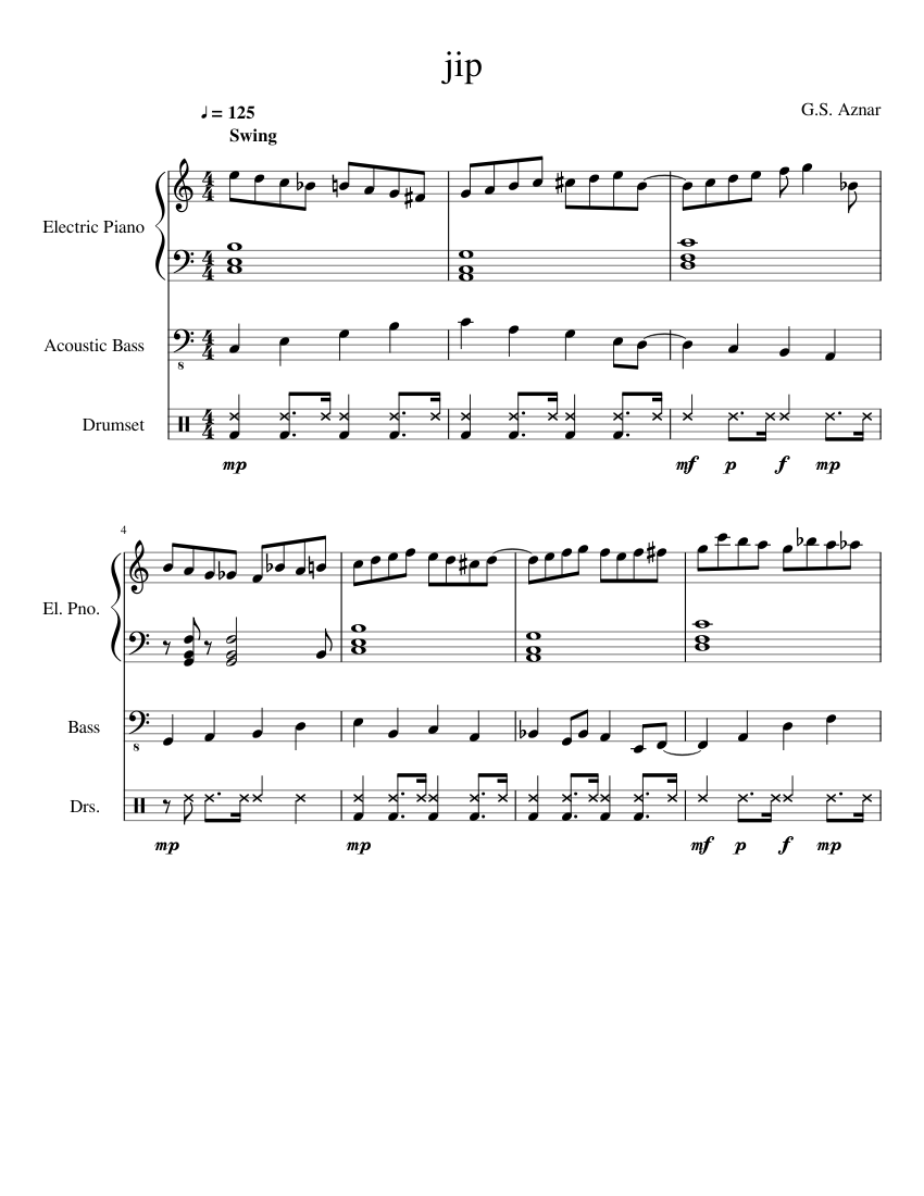 Sbubby - Eef Freef Sheet music for Piano, Bass guitar, Drum group ...