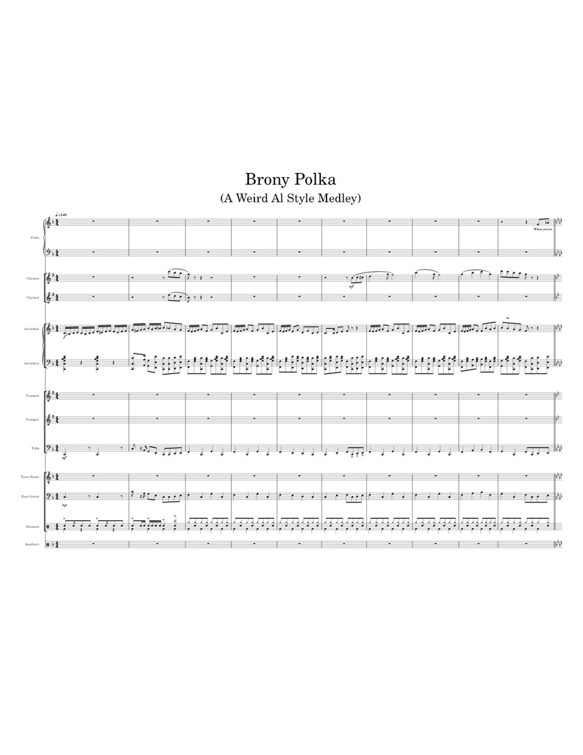 Brony Polka Medley Full Weird Al Polka Score Sheet Music For Piano