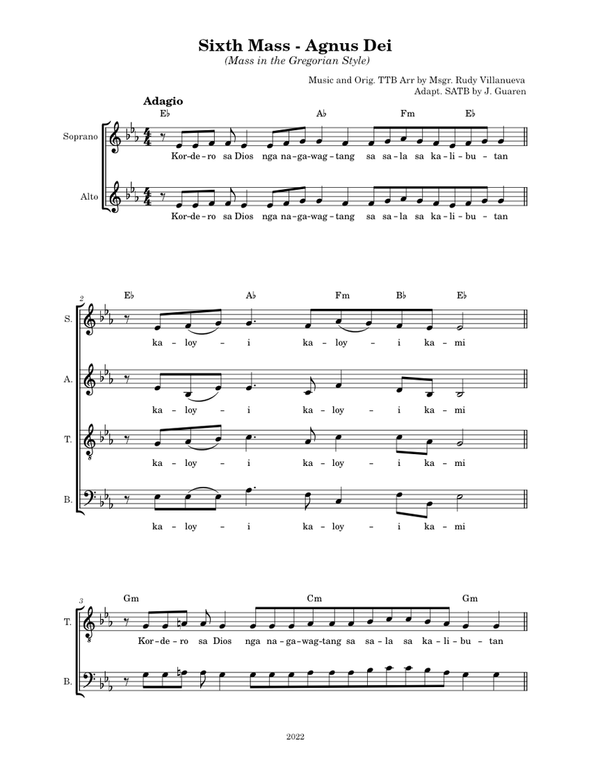 Agnus Dei - Sixth Mass – Rudy Villanueva Sheet Music with Chords for Soprano, Alto, Tenor, Bass ...