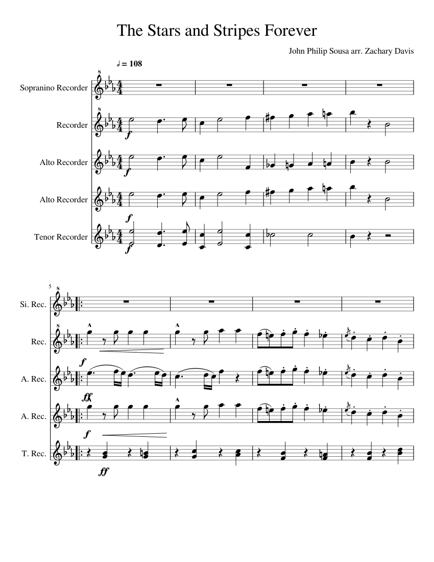 The Stars and Stripes Forever Sheet Music for Recorder (Woodwind Quintet) | MuseScore.com