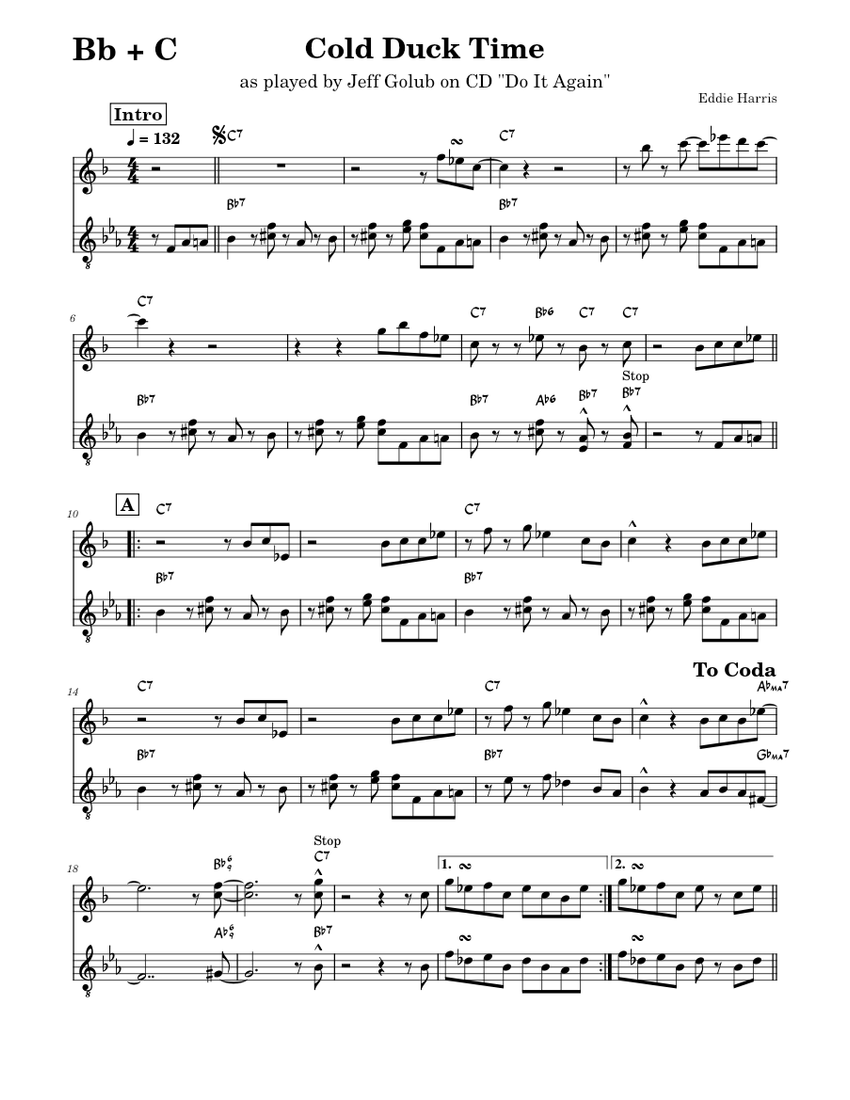 Cold Duck Time J Golub v2 - Bb - piano tutorial