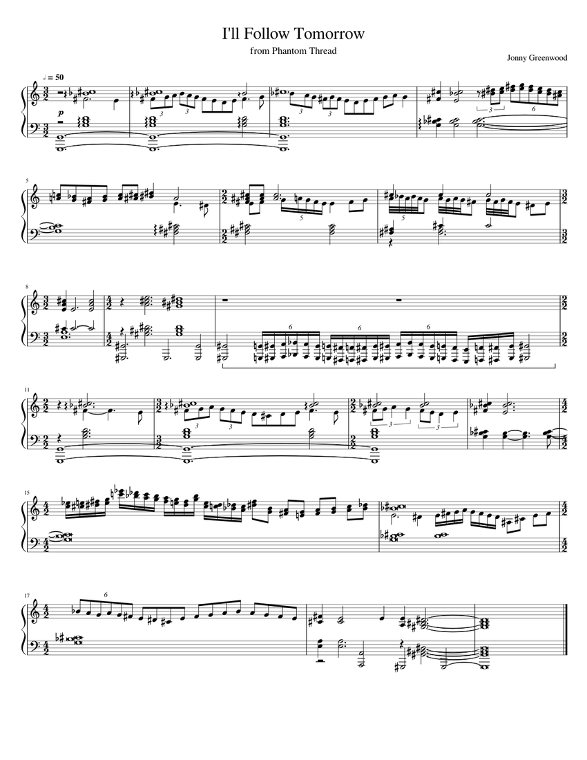 I'll Follow Tomorrow (from Phantom Thread) Sheet Music for Piano (Solo ...