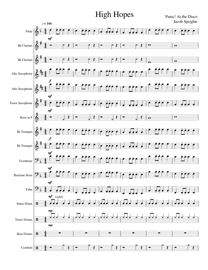 High Hopes (Pep Band) Sheet Music for Trombone, Tuba, Flute, Clarinet ...