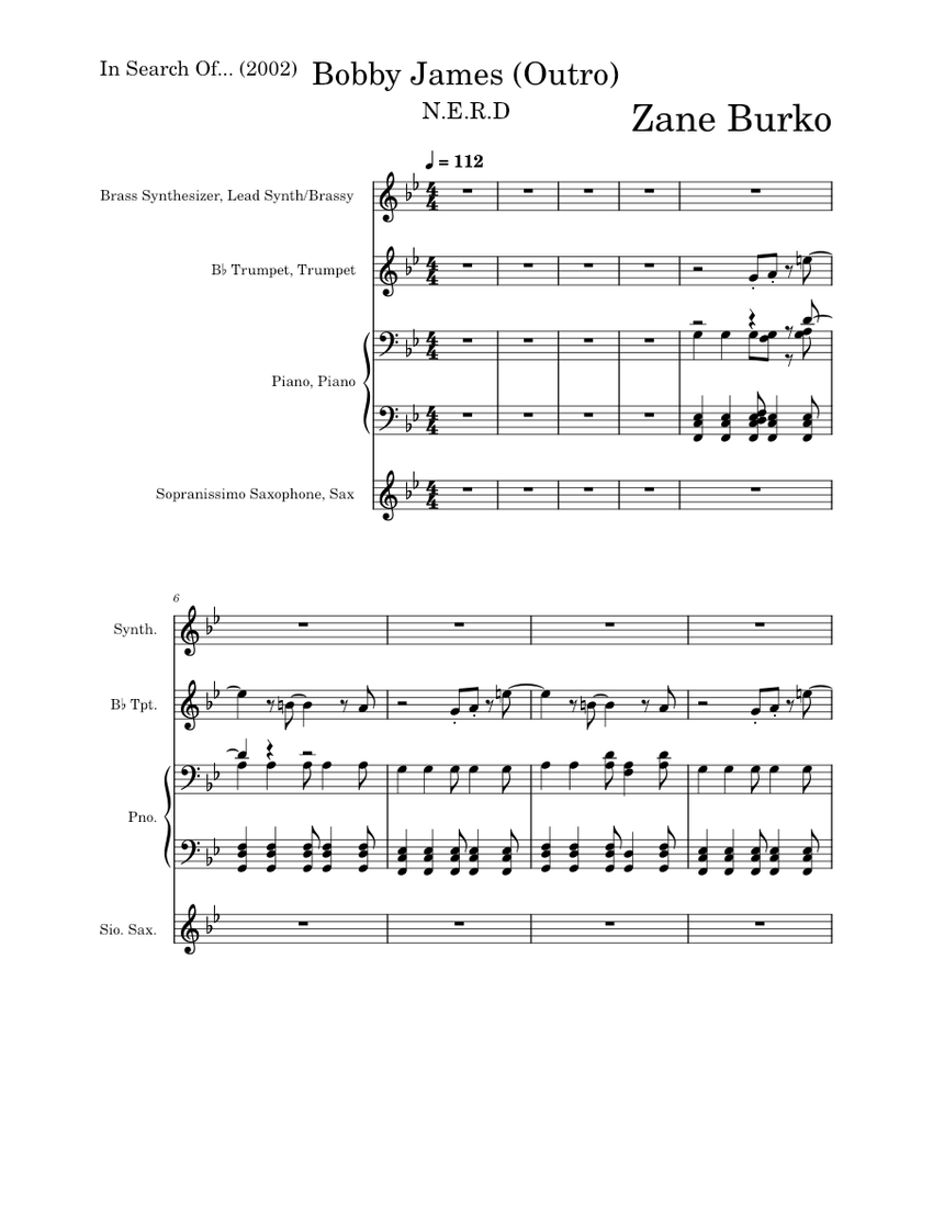 N.E.R.D - BOBBY JAMES (Outro) - Zane Burko Sheet music for Piano ...