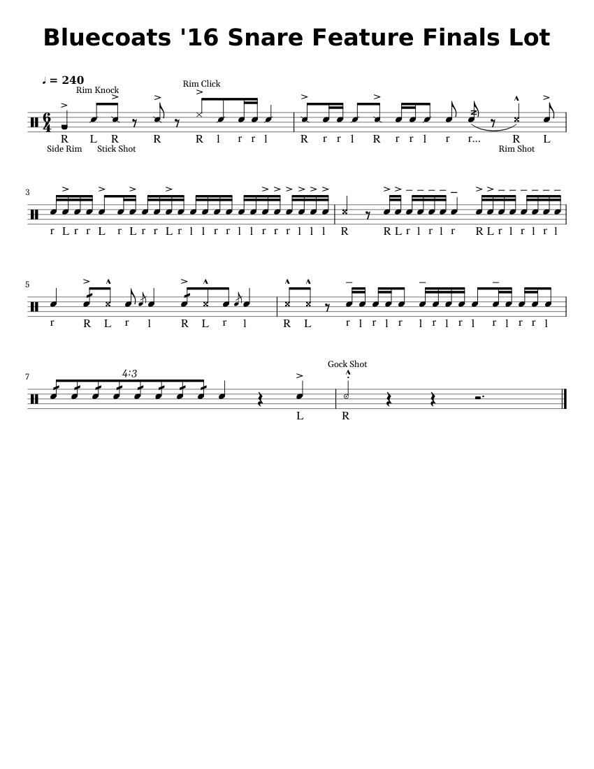 Bluecoats '16 Snare Feature Finals Lot Sheet music for Snare drum (Solo ...