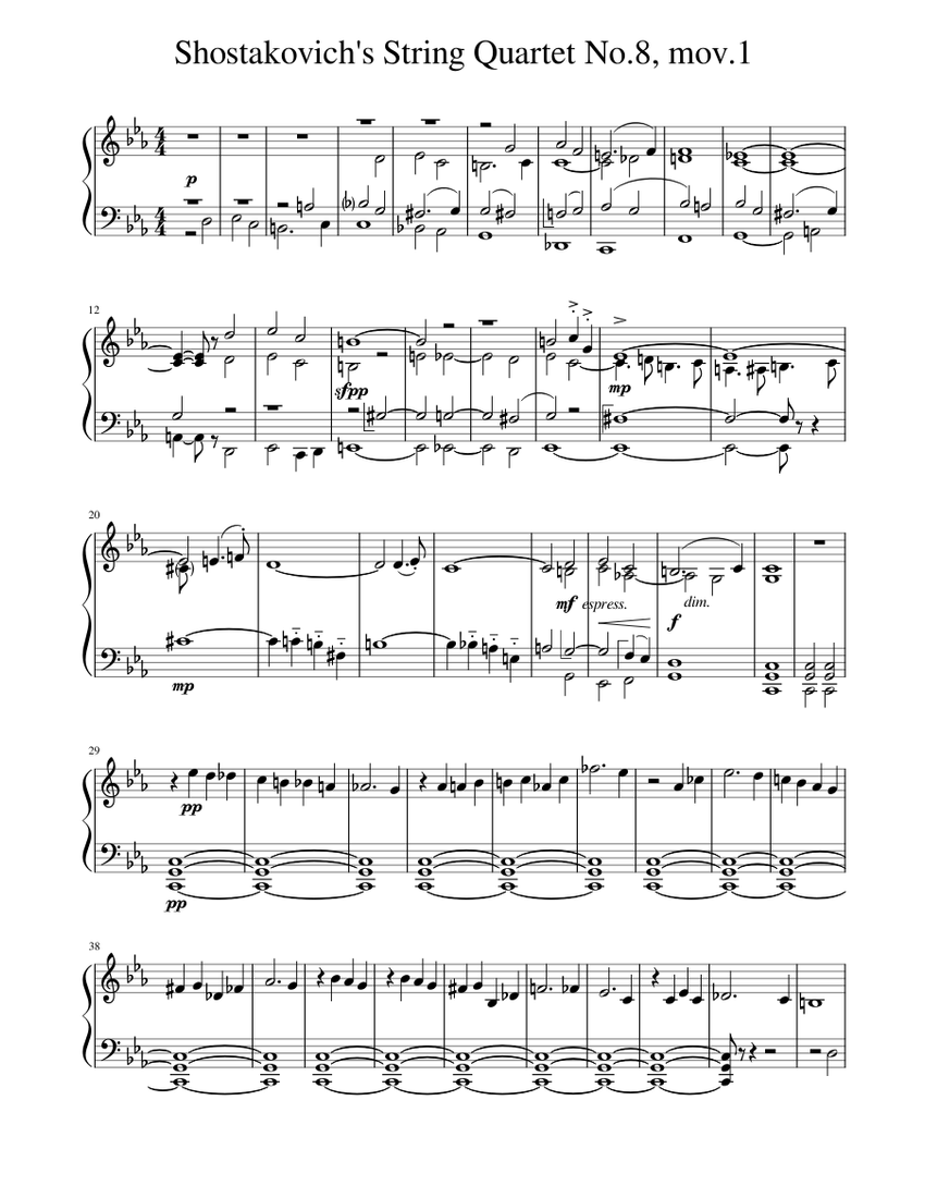 Shostakovich String Quartet No.8 mov. 1 Sheet music for Piano (Solo) | Musescore.com