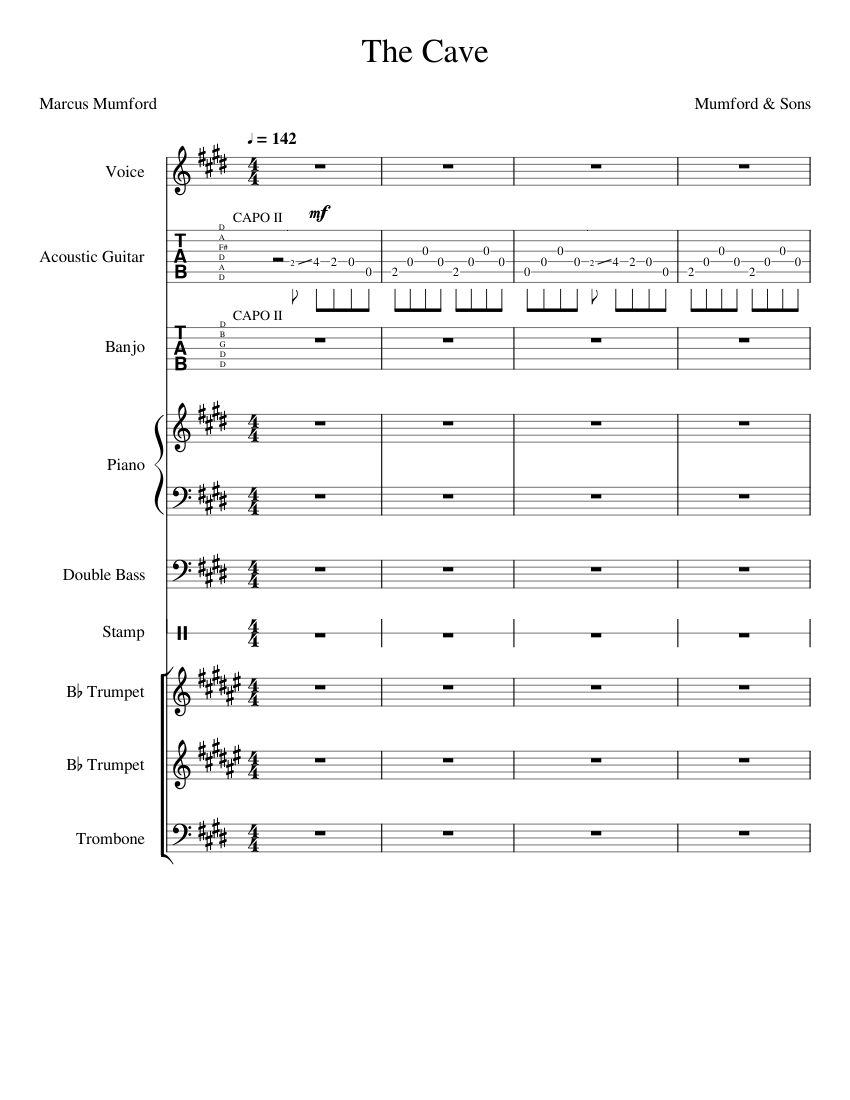 The Cave by Mumford & Sons Sheet Music and Tab for Piano, Trombone ...