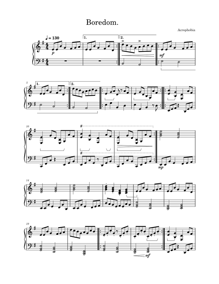 Boredom - Acrophobia - piano tutorial