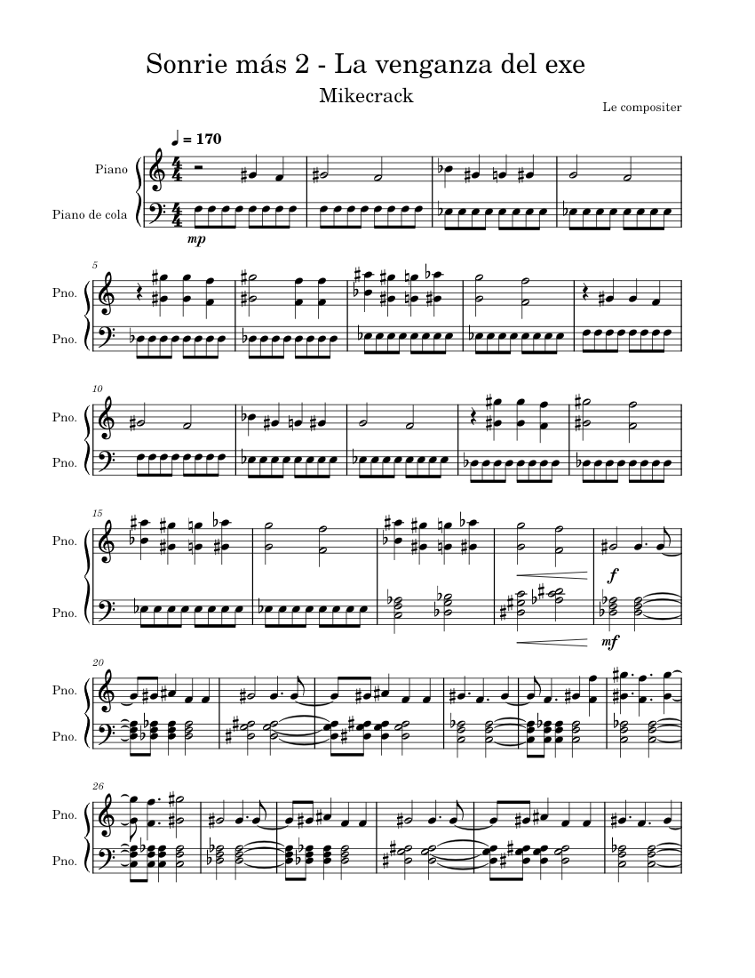 Sonrie mas 2 - La venganza del exe - Mikecrack Sheet Music for Piano ...