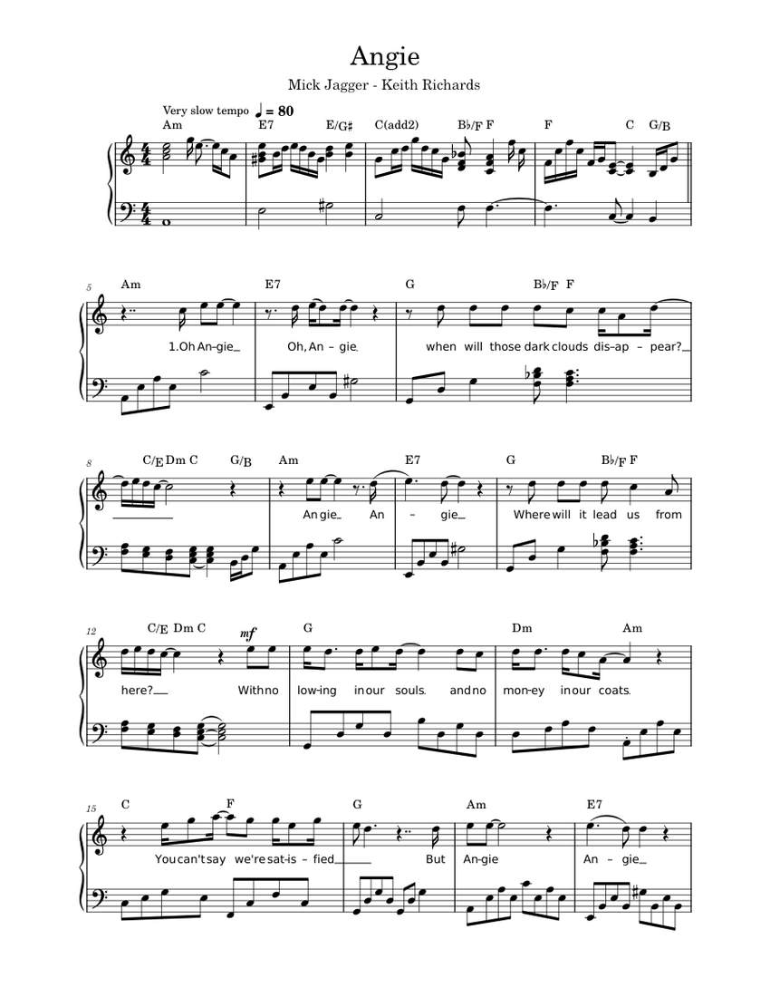 Angie – The Rolling Stones Sheet music for Piano (Solo) | Musescore.com