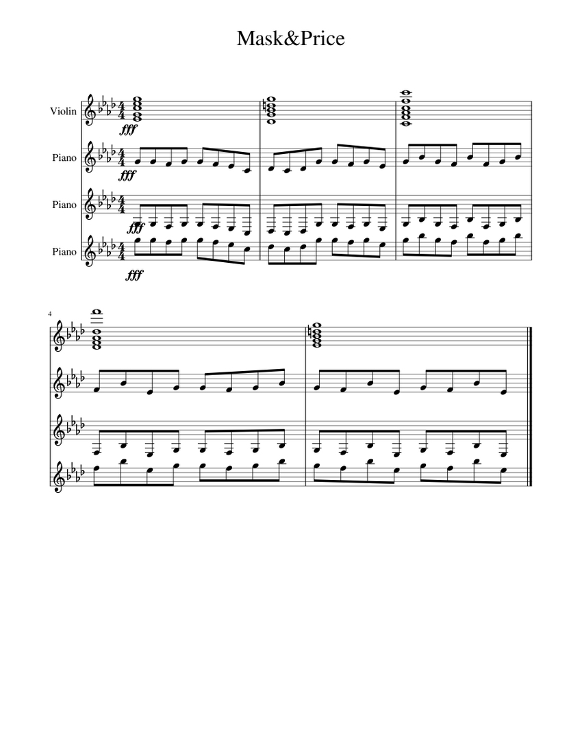 Mask Price Sheet music for Violin, Viola, Cello (String Quartet ...