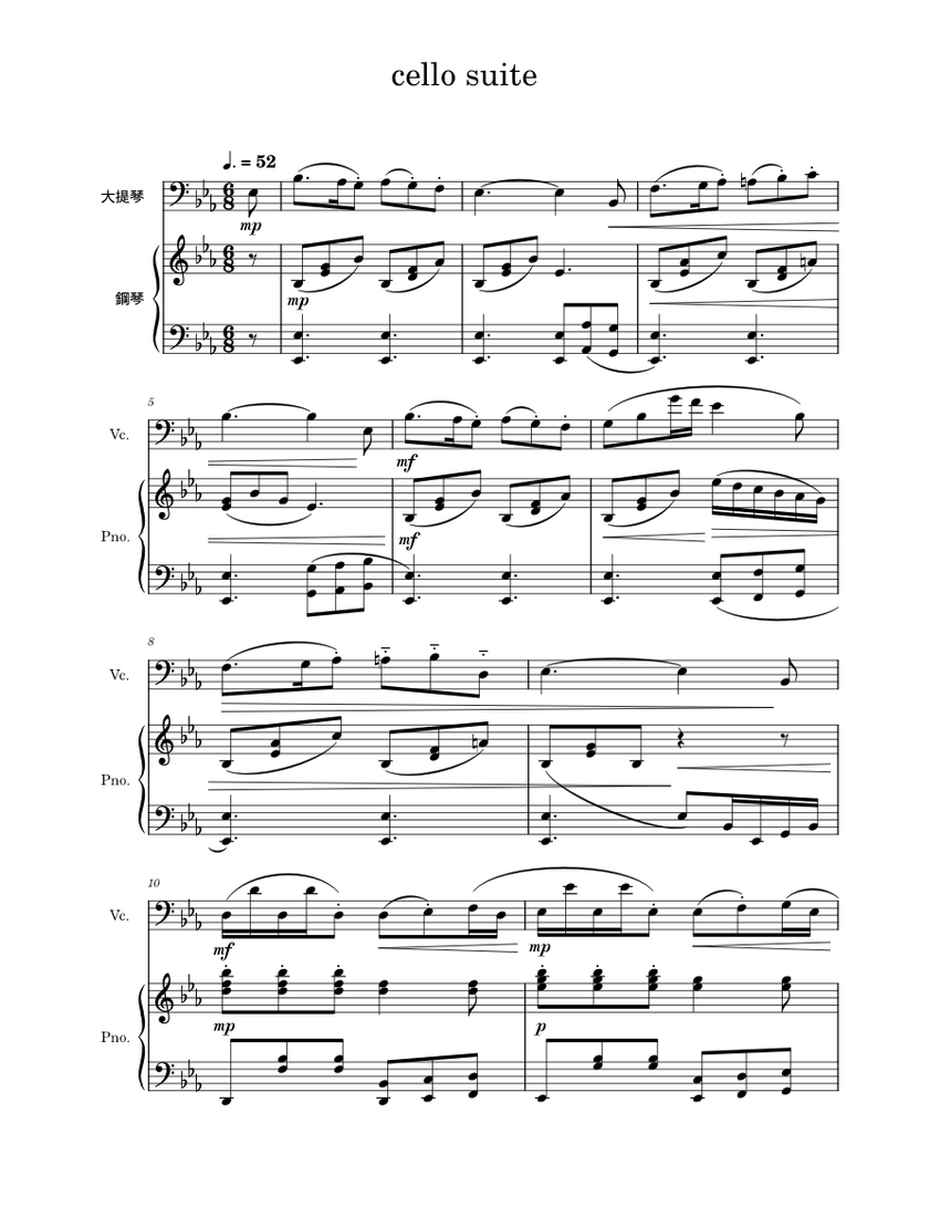 cello suite Sheet music for Piano, Cello (Solo) | Musescore.com