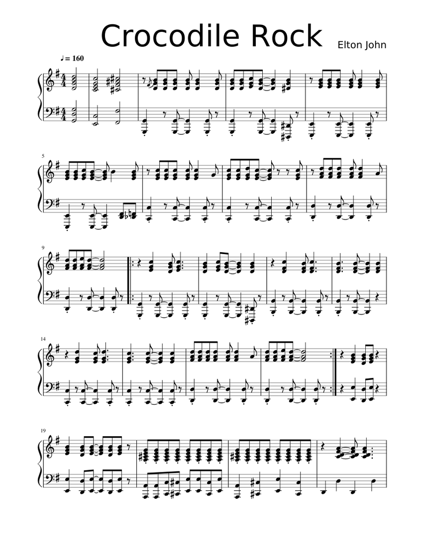 Crocodile Rock Sheet Music for Piano (Solo) | MuseScore.com