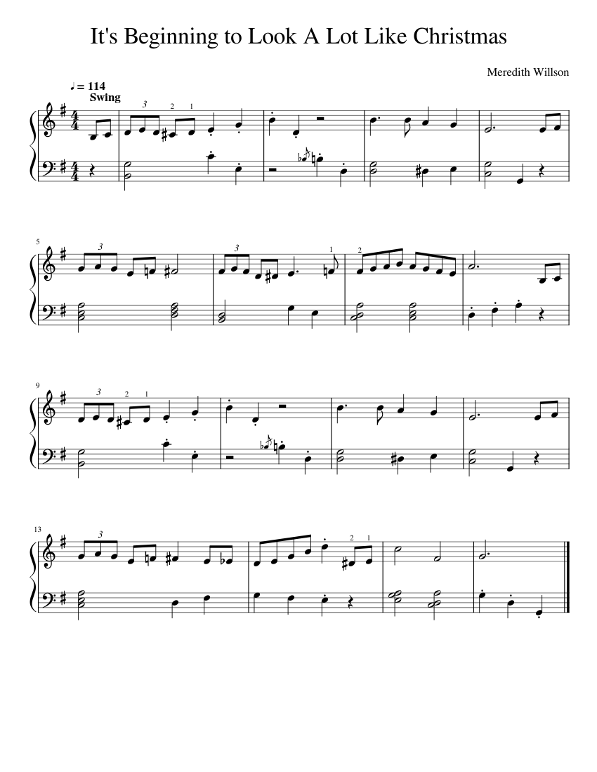 It's Beginning to Look A Lot Like Christmas (beginner piano) Sheet ...