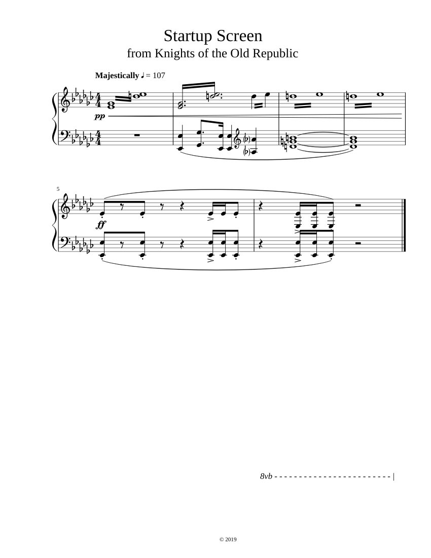 Start Up Screen (KOTOR) Sheet music for Piano (Solo) Easy | Musescore.com