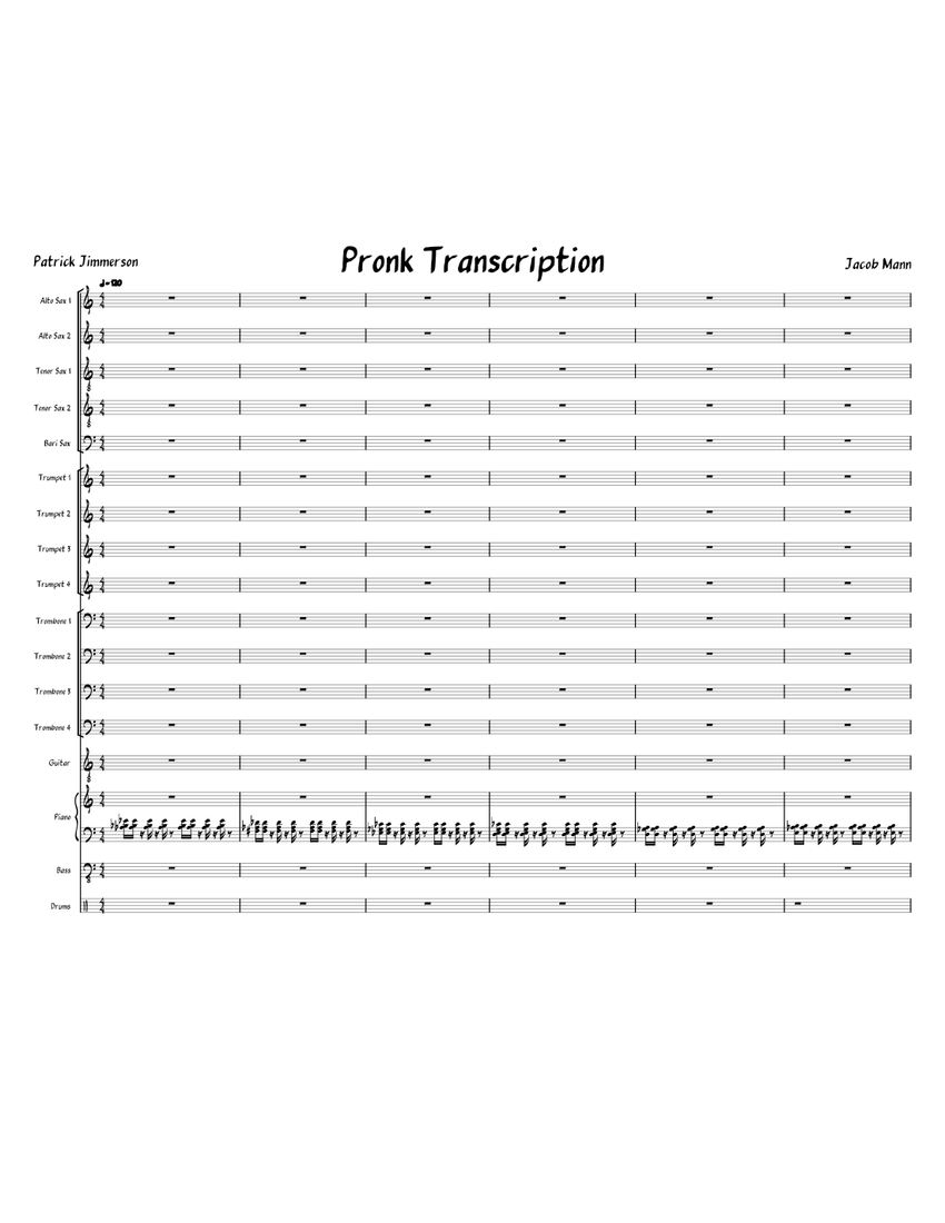 Pronk by Jacob Mann Transcription (WIP) Sheet Music for Piano, Trombone ...
