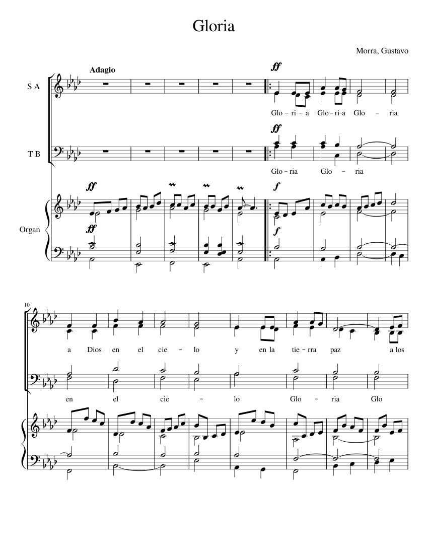 Gloria Sheet Music for Organ, Female, Male (Church Choir) | MuseScore.com