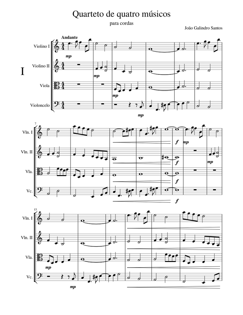 Quarteto de quatro músicos Sheet music for Violin, Viola, Cello, Hand ...