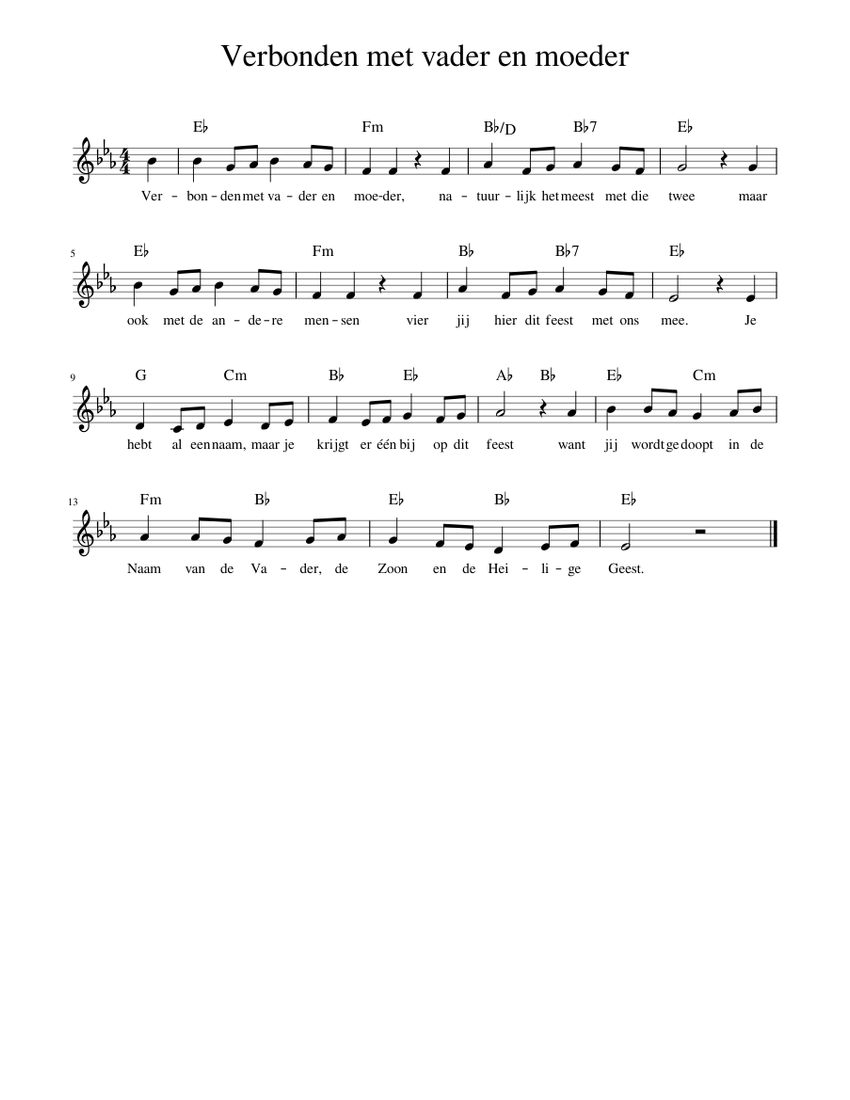 Verbonden met vader en moeder Sheet Music with Chords for Piano (Solo ...