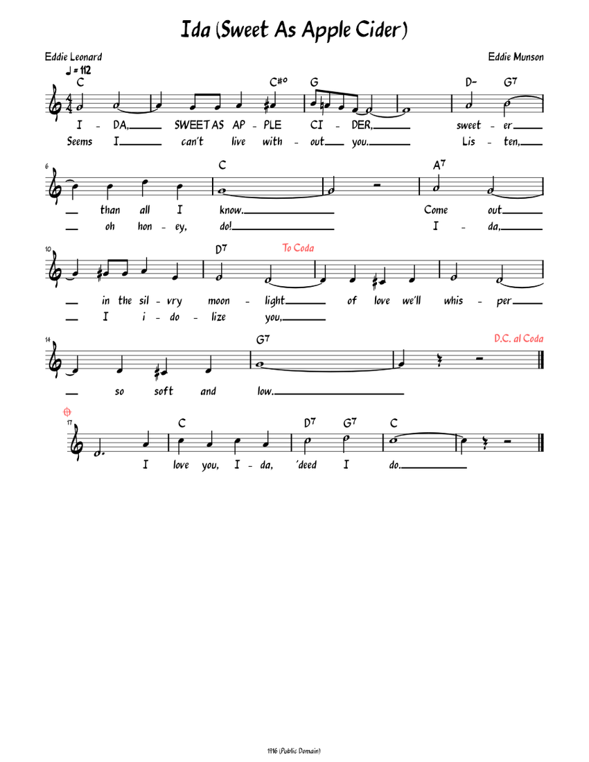 Ida (Sweet As Apple Cider) (Lead sheet with lyrics ) Sheet Music with ...