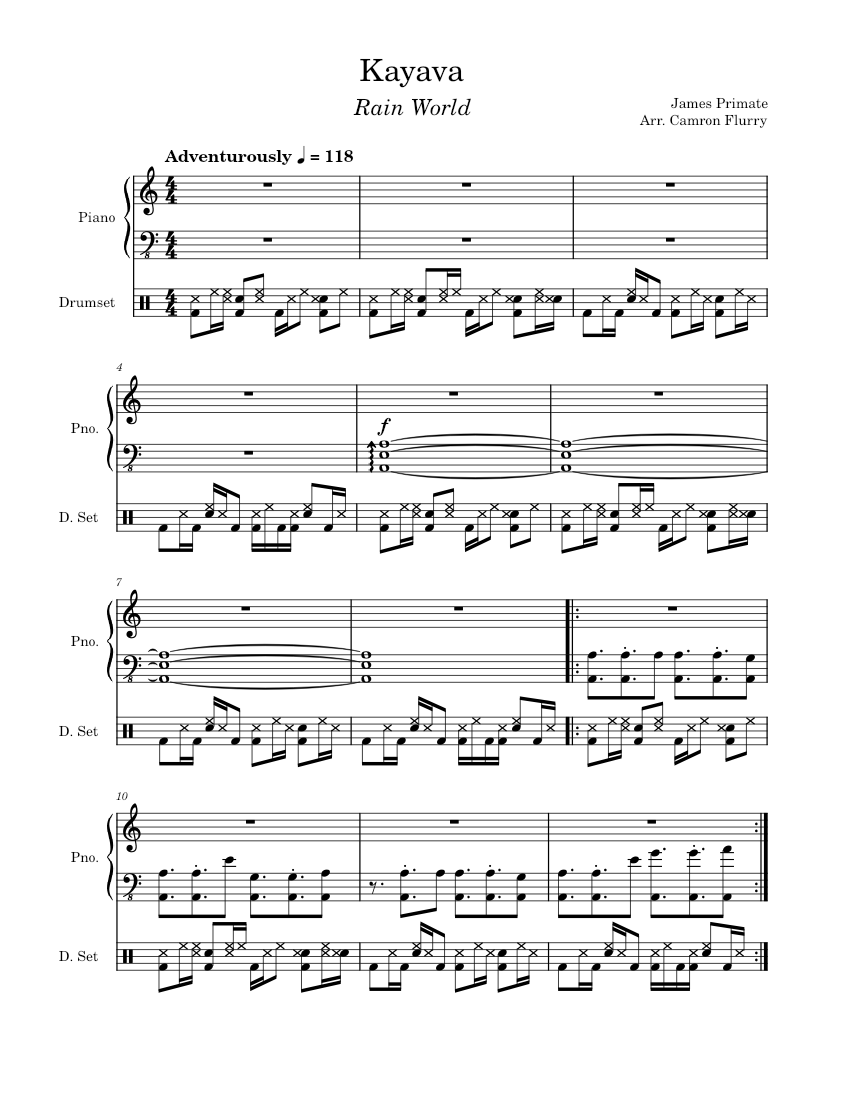 Kayava (Rain World) Sheet music for Piano, Drum group (Mixed Duet ...