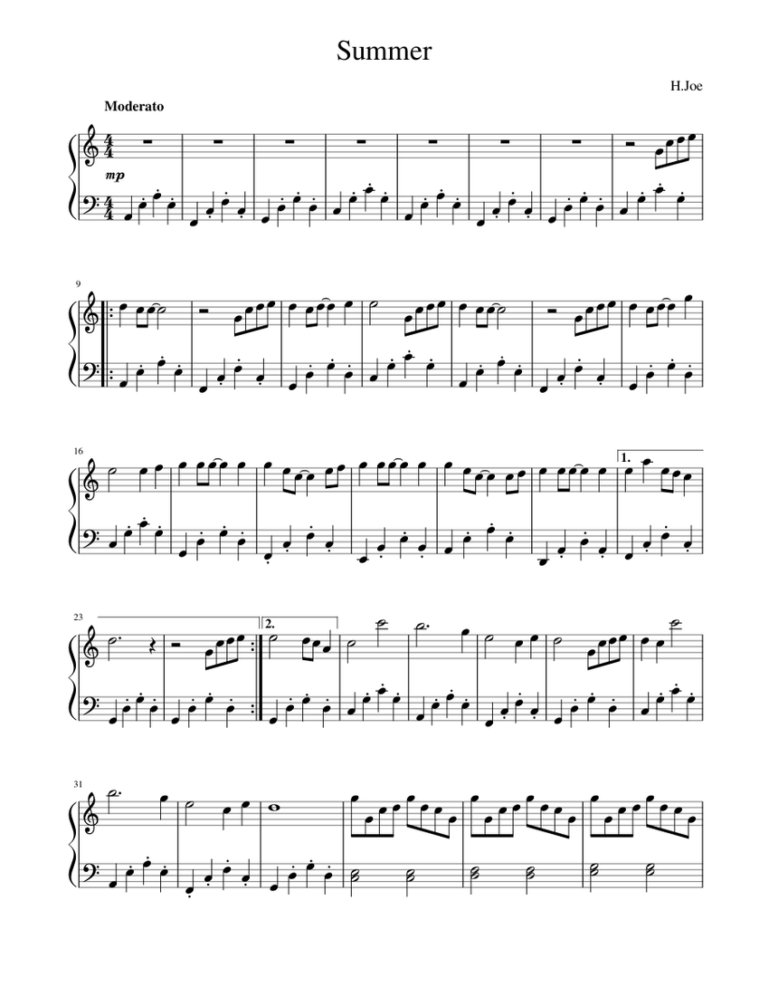 Summer Sheet music for Piano (Solo) Easy | Musescore.com