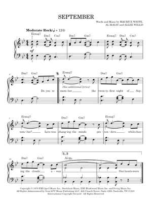 Play Official version of September Sheet Music by Earth, Wind & Fire ...