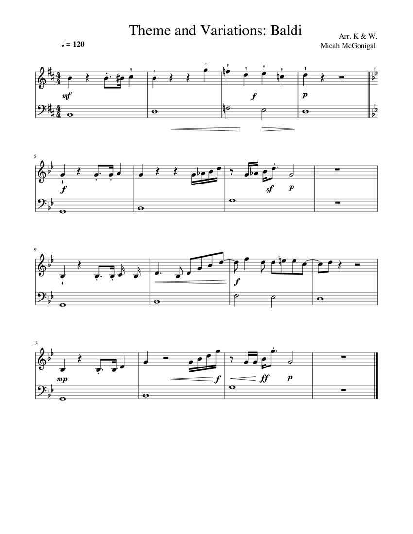 Theme and Variations: Baldi Sheet Music for Piano (Solo) Easy ...