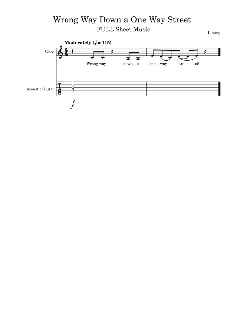 Wrong Way Down a One Way Street – Limmy Sheet music for Vocals, Guitar ...