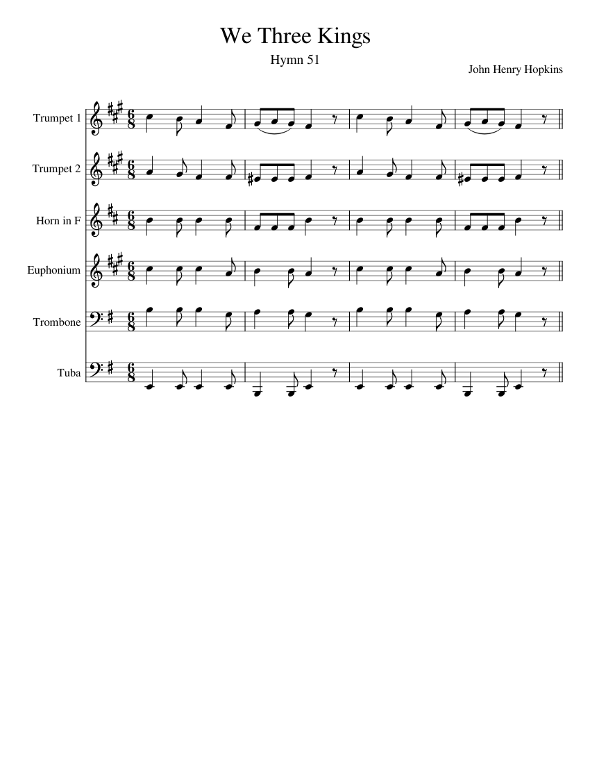 We Three Kings Sheet music for Trombone, Euphonium, Tuba, Trumpet in b ...