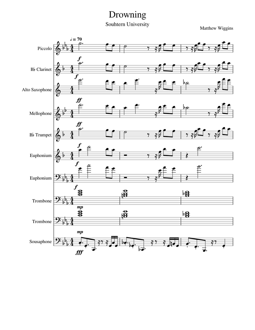 Drowning Sheet music for Mellophone, Flute piccolo, Clarinet in b-flat, Saxophone alto & more ...