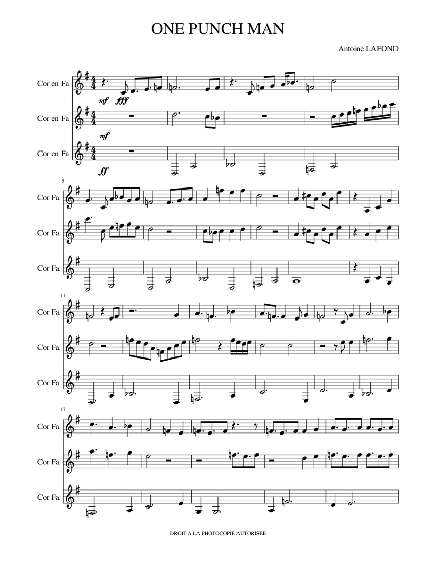 ONE PUNCH MAN Sheet music for French horn (Mixed Trio) | Musescore.com